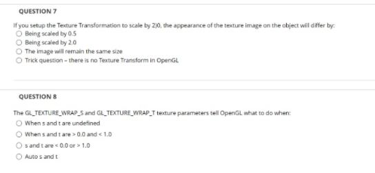 Solved QUESTION 7 If you setup the Texture Transformation to | Chegg.com