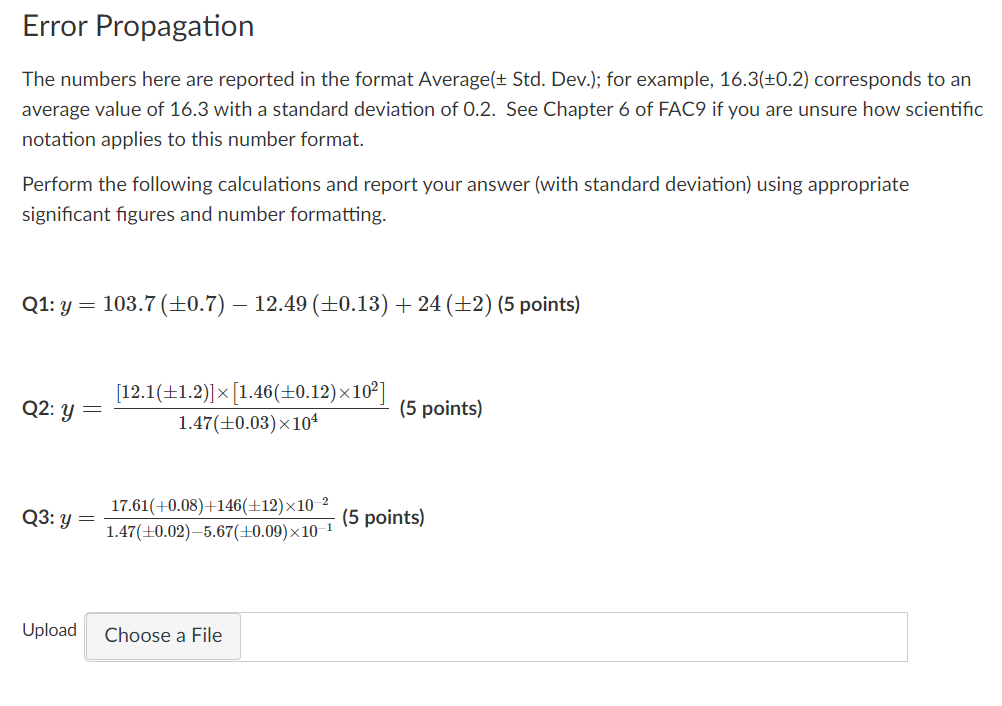 Solved Error Propagation The numbers here are reported in | Chegg.com