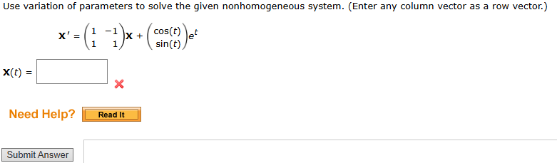 Solved Use variation of parameters to solve the given | Chegg.com