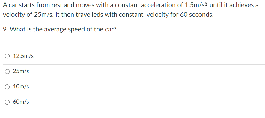 Solved A car starts from rest and moves with a constant | Chegg.com