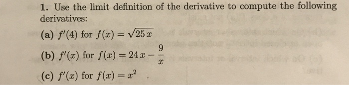 Solved 1. Use the limit definition of the derivative to | Chegg.com