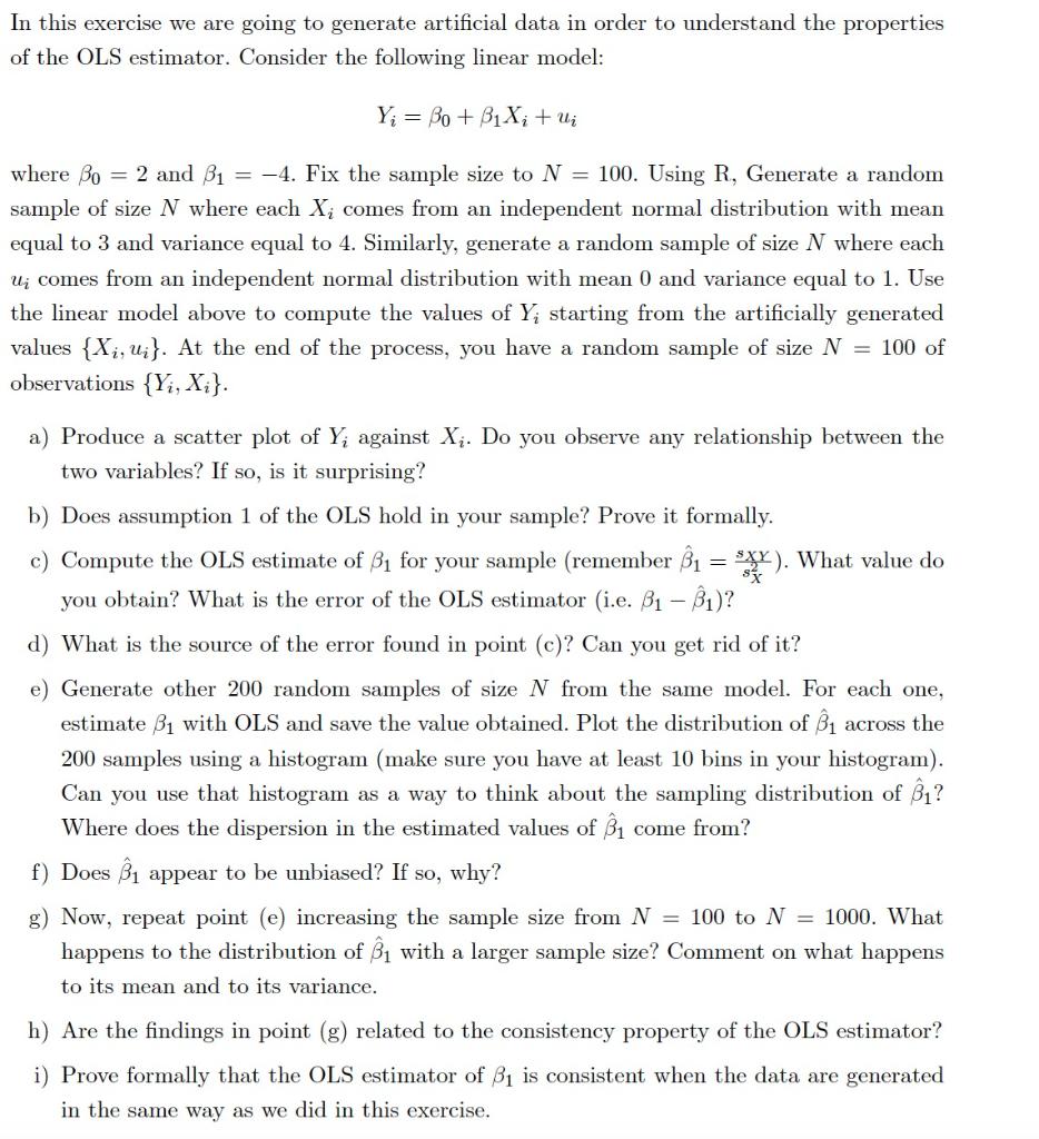 Solved In this exercise we are going to generate artificial | Chegg.com