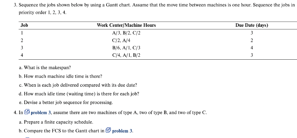 Solved 3. Sequence the jobs shown below by using a Gantt | Chegg.com