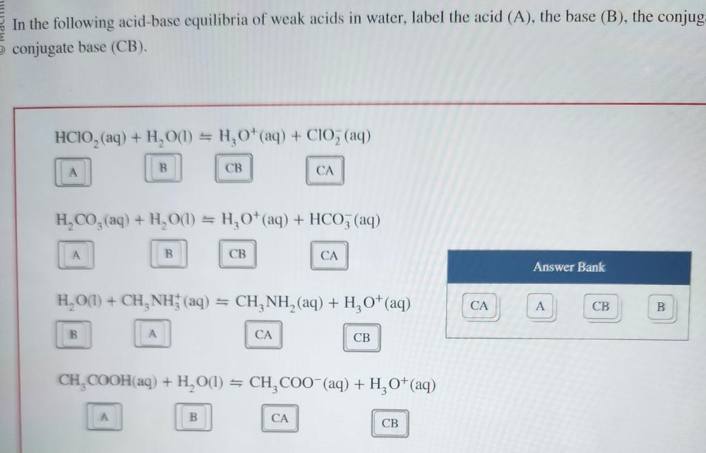 Solved In the following acid-base equilibria of weak acids | Chegg.com
