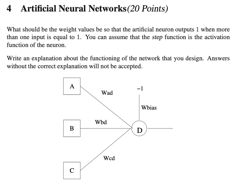 Solved 4 ﻿Artificial Neural Networks(20 ﻿Points)What should | Chegg.com