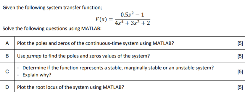 Solved Given the following system transfer function; 0.5s2 - | Chegg.com