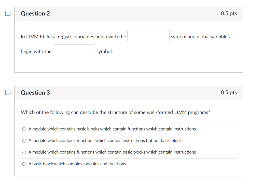 Solved Questions surrounding the LLVM language and | Chegg.com