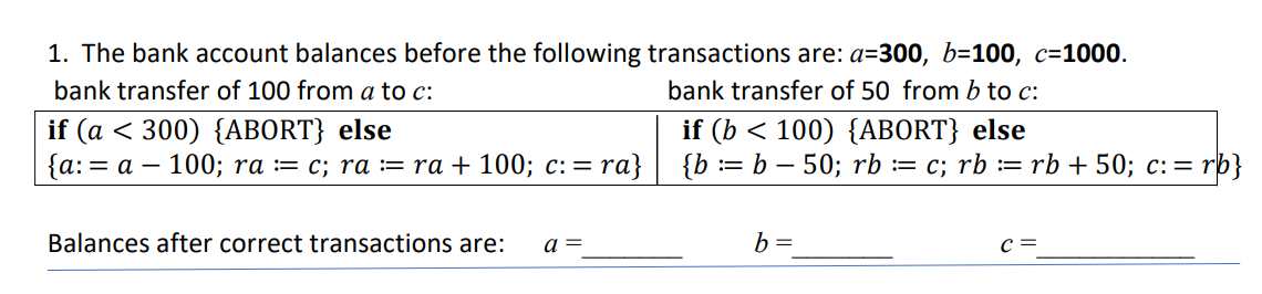 Solved 1. The bank account balances before the following | Chegg.com