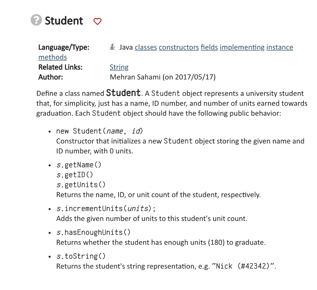 Solved ? Student Language/Type: Java classes constructors | Chegg.com
