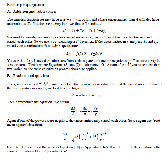 Solved Error propagation A. Addition and subtraction The | Chegg.com