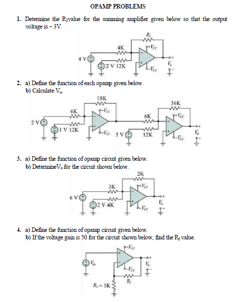Solved OPAMP PROBLEMS for the summing amplifier given below | Chegg.com