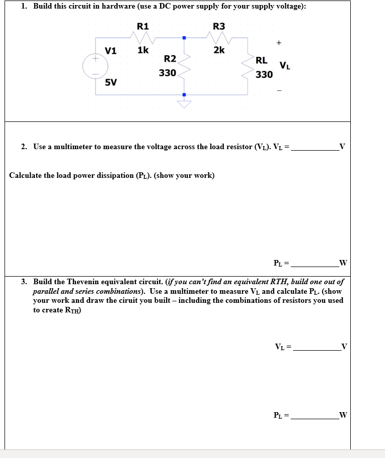 Solved Data Sheet Part 1: Pre-Lab Work Use the circuit shown | Chegg.com