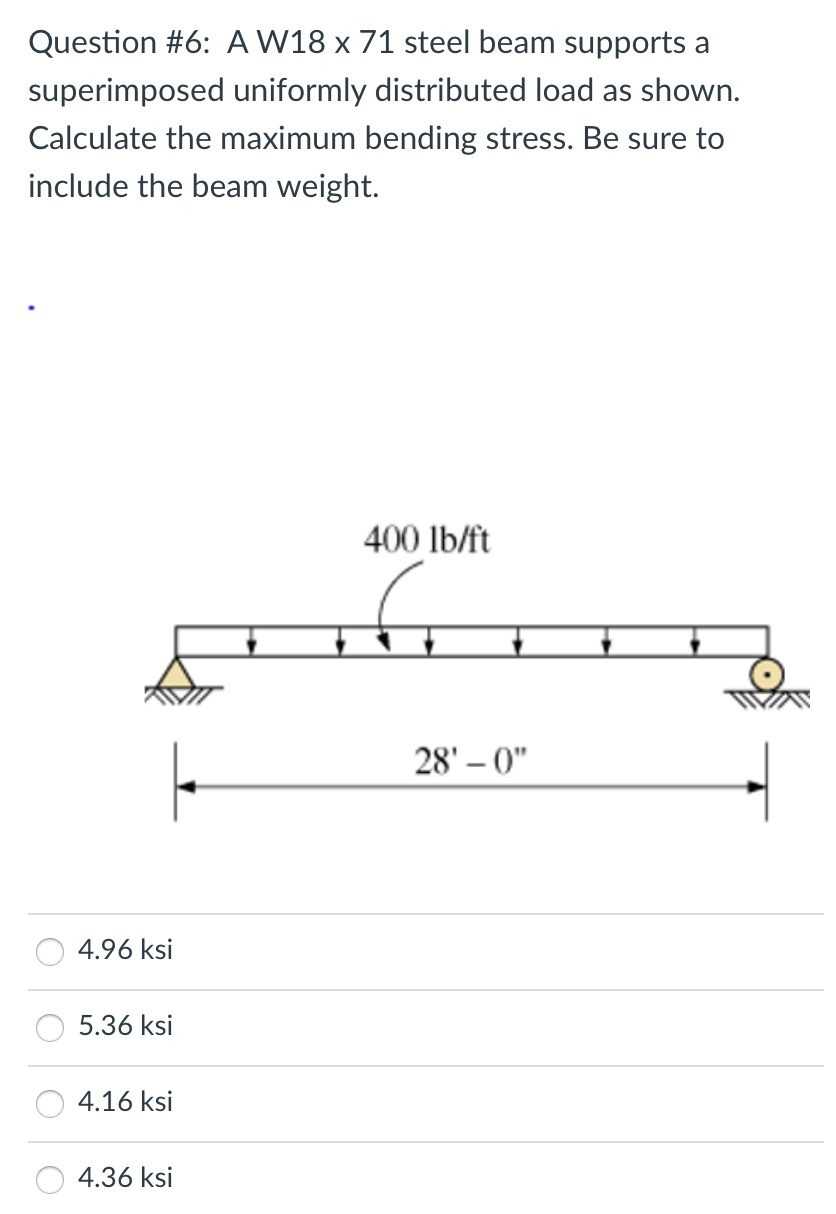 Solved Question #6: A W18 x 71 steel beam supports a | Chegg.com