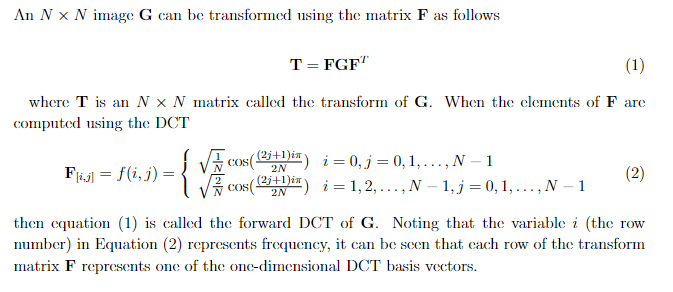 Solved (a) ΛnN×N forward DCT transform matrix F. Snother | Chegg.com