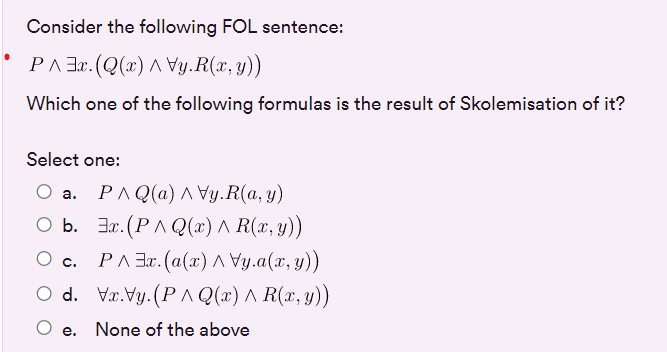 Solved Consider the following FOL sentence: PA3..(Q(x) ^ | Chegg.com