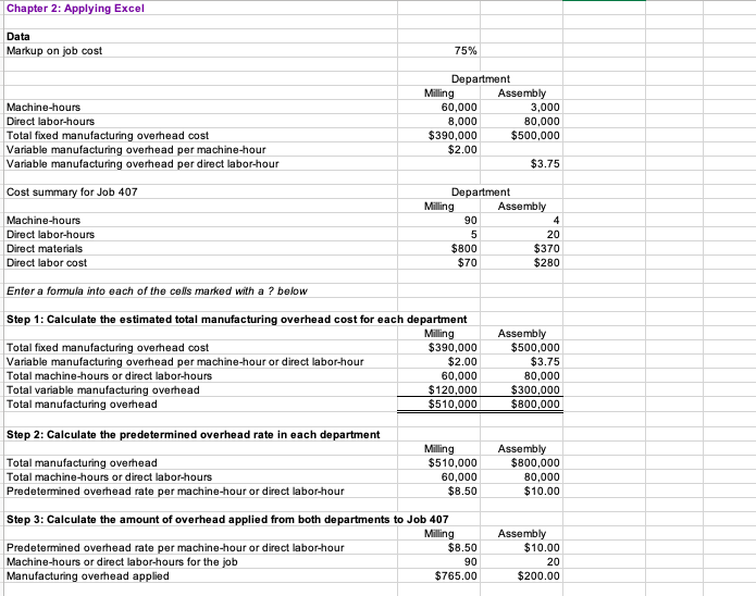 Solved Chapter 2: Applying Excel Data Markup on job cost 75% | Chegg.com