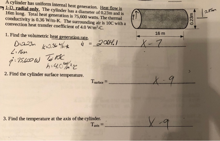 Solved A cylinder has uniform internal heat generation. Heat | Chegg.com