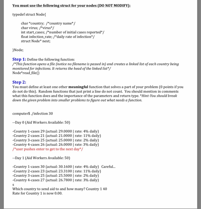 C Language Program Please Follow Instructions Make 