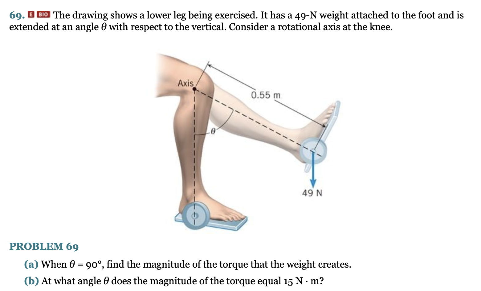 Solved a 69. E BIO The drawing shows a lower leg being | Chegg.com