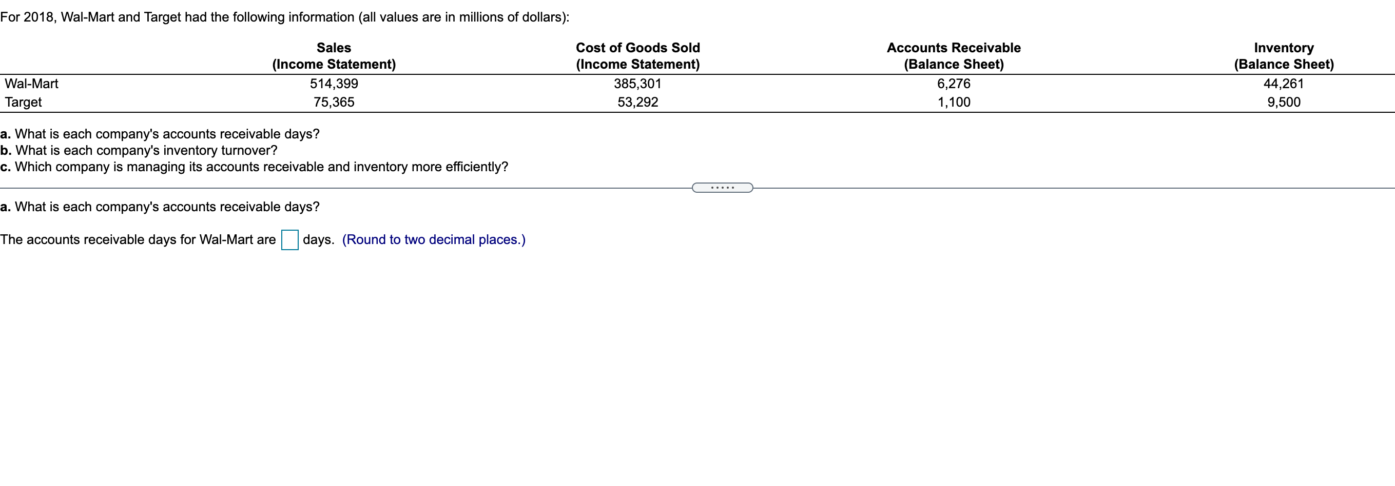 Solved For 2018, Wal-Mart and Target had the following | Chegg.com