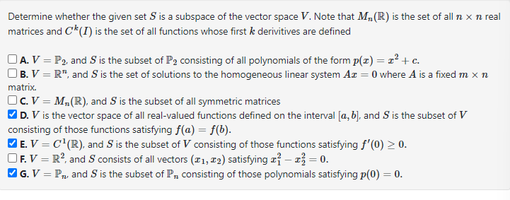 Solved Determine whether the given set S is a subspace of | Chegg.com
