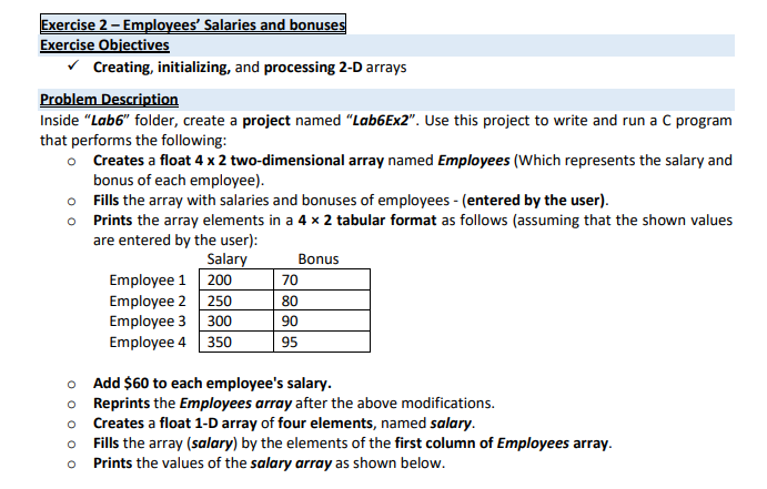 Solved Exercise 2 - Employees' Salaries and bonuses Exercise | Chegg.com
