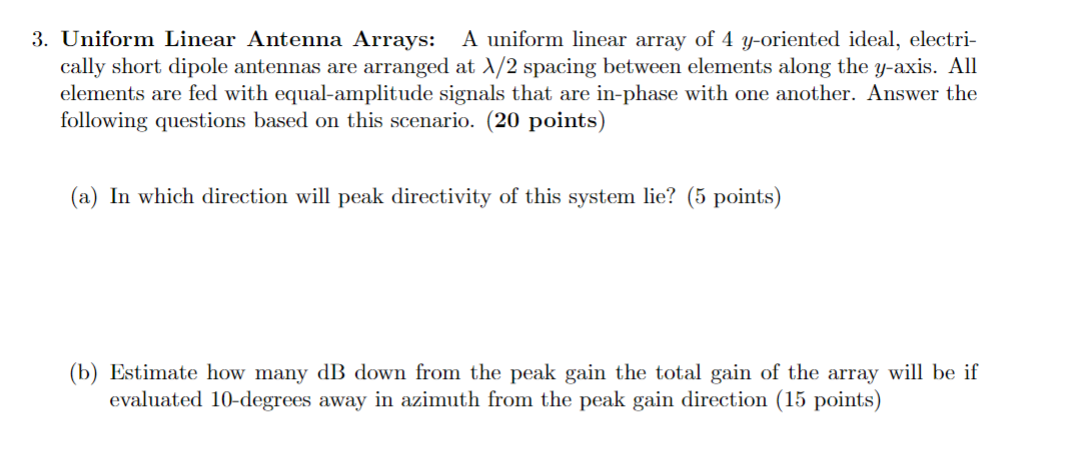Solved 3. Uniform Linear Antenna Arrays: A uniform linear | Chegg.com