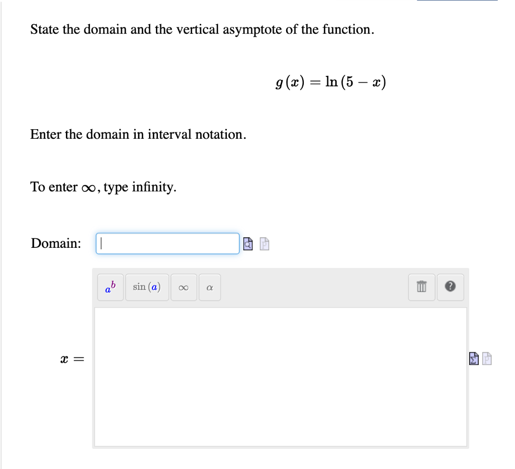 Solved State the domain and the vertical asymptote of the | Chegg.com