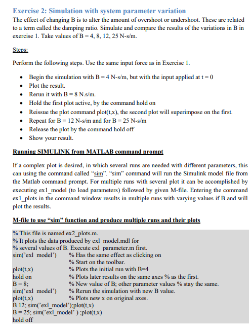 Exercise 2: Simulation with system parameter | Chegg.com