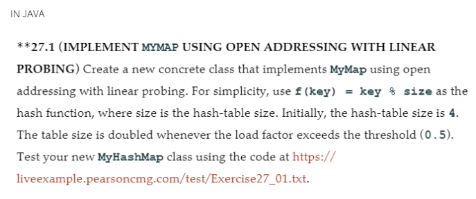 Solved In Java 271 Implement Mymap Using Open Addressing 5857