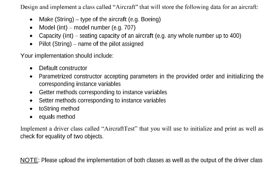 Solved Design and implement a class called "Aircraft” that | Chegg.com