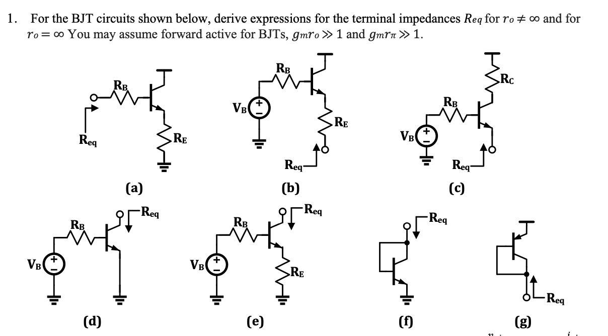 Solved 1. For the BJT circuits shown below, derive | Chegg.com