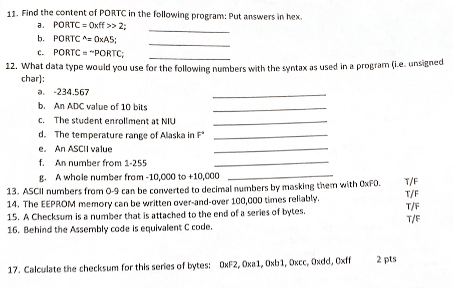 Solved 11. Find the content of PORTC in the following | Chegg.com