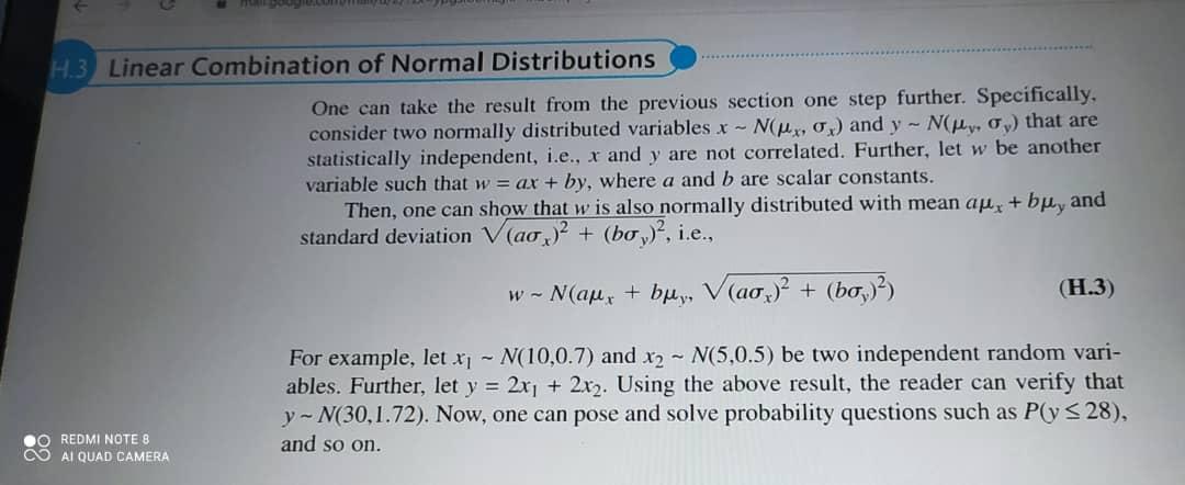 Solved H.3 Linear Combination of Normal Distributions One | Chegg.com