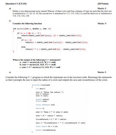 Solved Question #1 CLOU [20 Points Markus Define a | Chegg.com