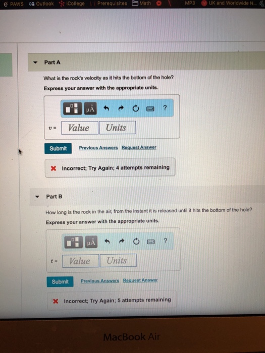 Solved A rock is tossed straight up from the ground with a | Chegg.com