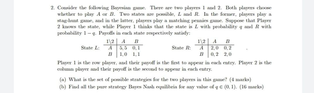 Solved 2. Consider the following Bayesian game. There are | Chegg.com