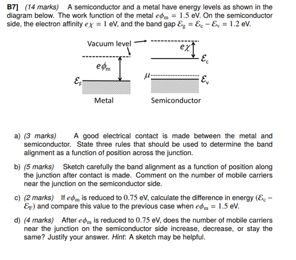 Solved B7] (14 marks) A semiconductor and a metal have | Chegg.com