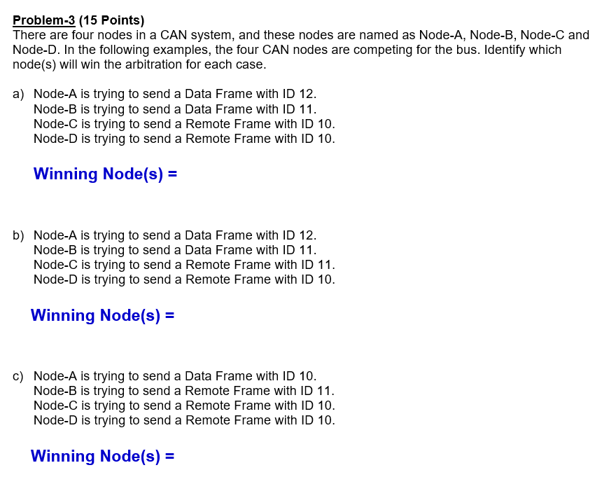 Solved Problem-3 (15 Points) There are four nodes in a CAN | Chegg.com
