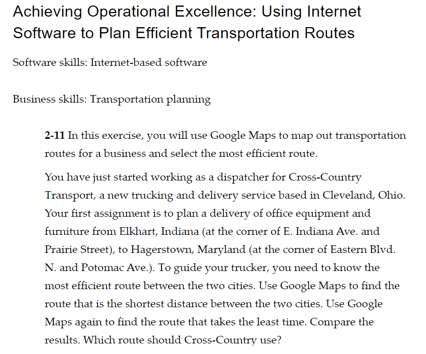Solved Achieving Operational Excellence: Using Internet | Chegg.com
