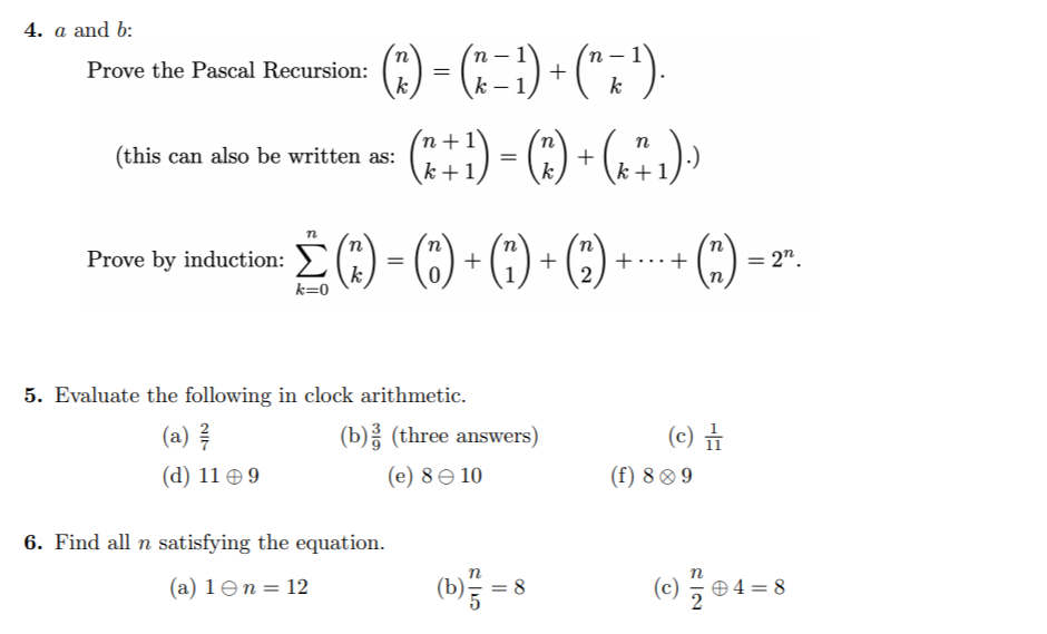 Solved 4. a and b: Prove the Pascal Recursion: -1 Prove the | Chegg.com