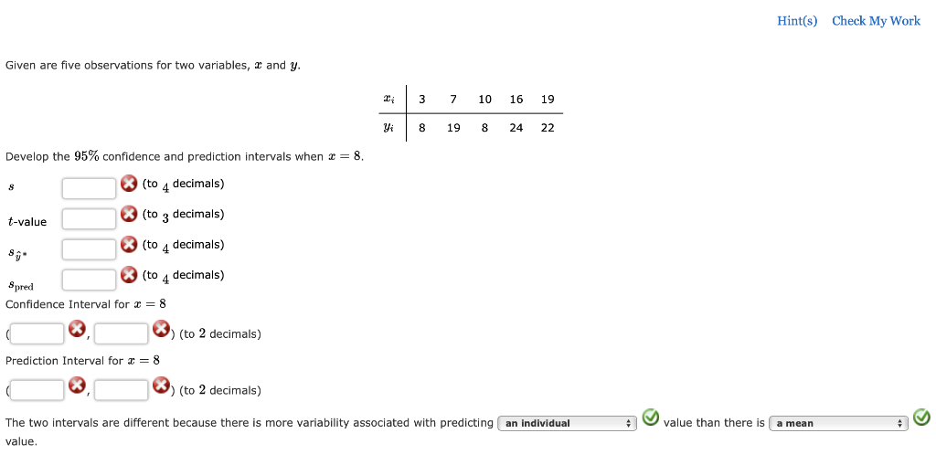 Solved Hint(s) Check My Work Given are five observations for | Chegg.com
