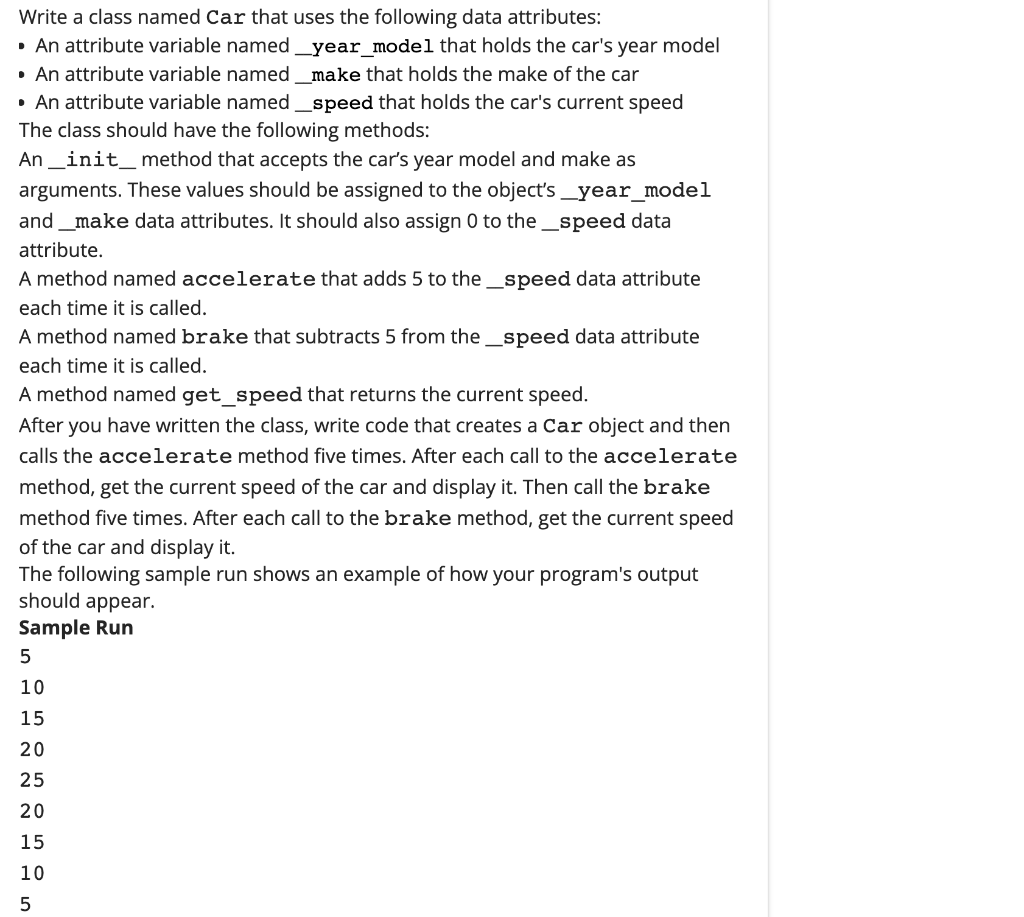 Solved Write a class named Car that uses the following data | Chegg.com