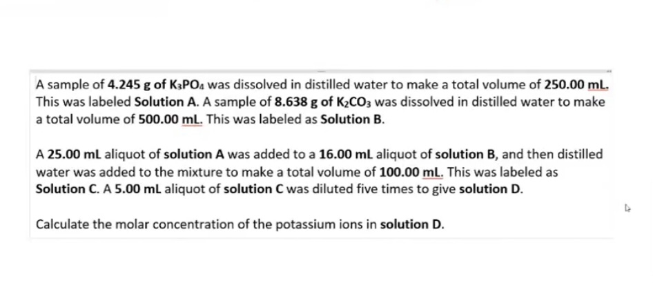 Solved A sample of 4.245 g of K3PO4 was dissolved in | Chegg.com
