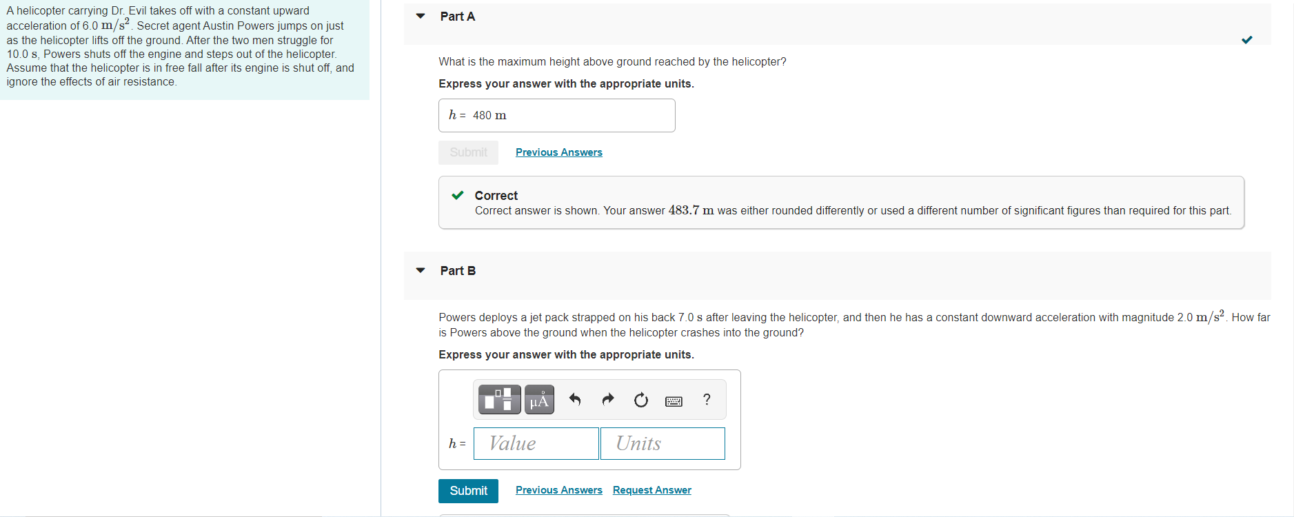 Solved Hello I need help solving Part B! Part A has already | Chegg.com