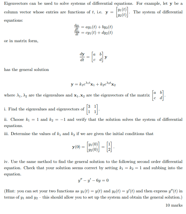 Solved Eigenvectors can be used to solve systems of | Chegg.com