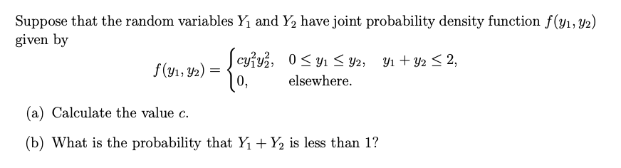 Solved Suppose That The Random Variables Y1 And Y2 2193
