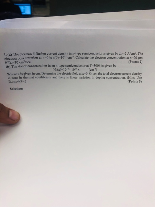 Solved 4. (a) The electron diffusion current density in | Chegg.com