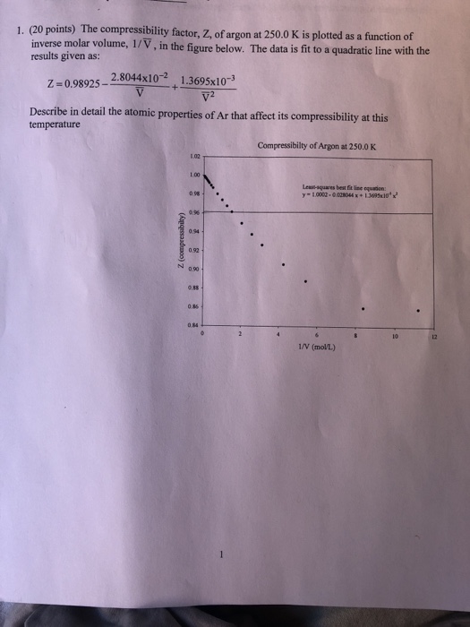 Solved 1. (20 points) The compressibility factor, Z, of | Chegg.com