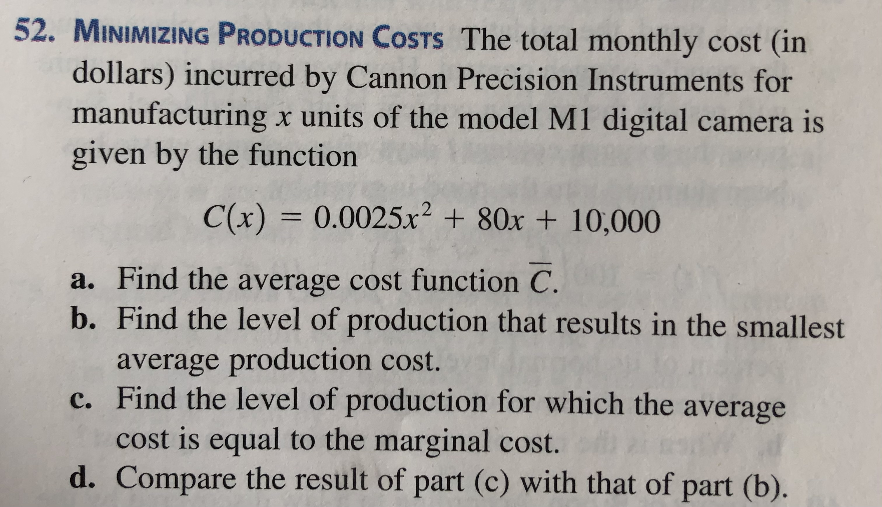 Solved 2. Minimizing Production Costs The total monthly cost | Chegg.com